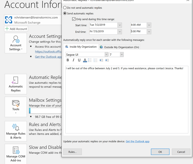 Microsoft Outlook Training Tips: Setting Your Out of Office