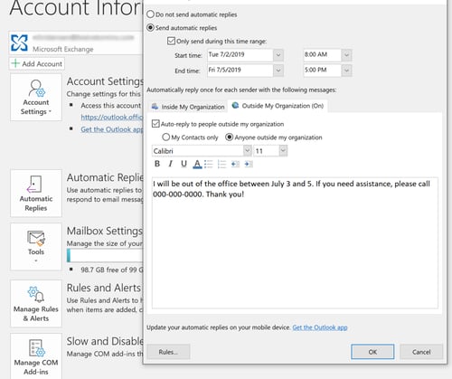 Microsoft Outlook Training Tips: Setting Your Out of Office